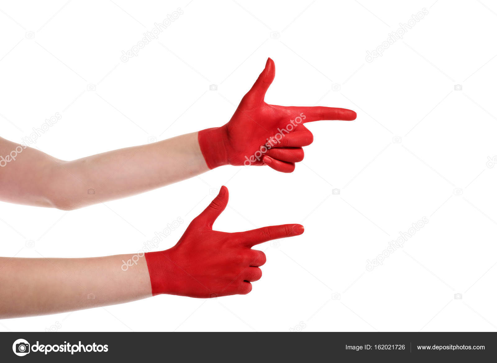 Red hand pointing | Pointing hands in red paint — Stock Photo ...