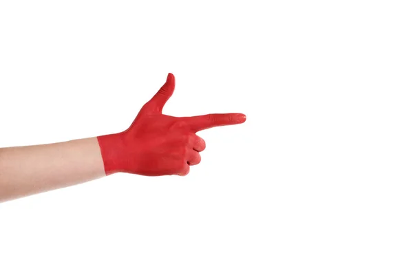 Red hand pointing | Pointing hands in red paint — Stock Photo ...