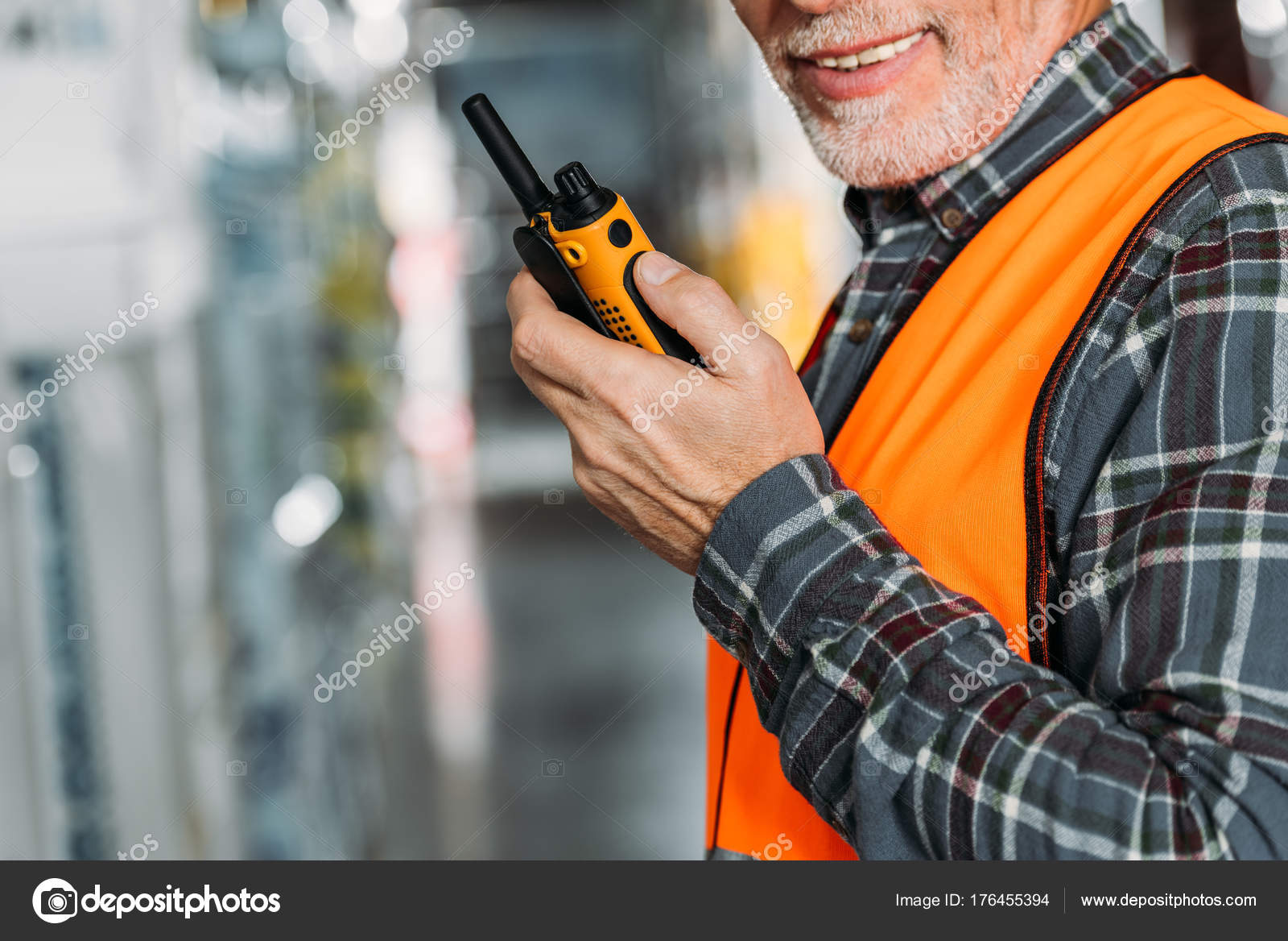 Cropped View Senior Worker Using Walkie Talkie Storehouse Stock Photo ...