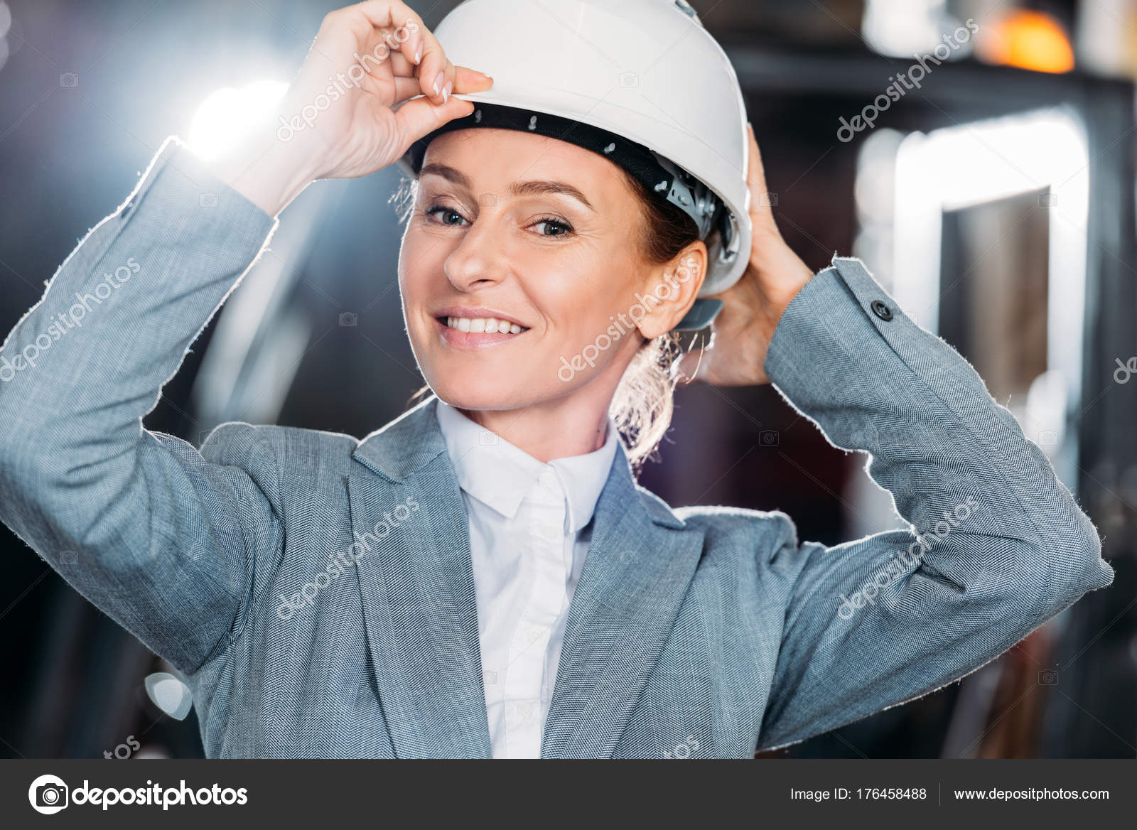 Female Inspector Helmet Working Warehouse — Stock Photo © AllaSerebrina ...