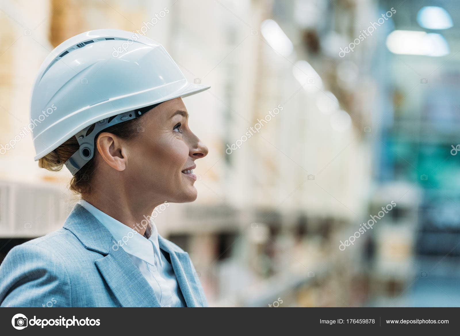 Female Inspector White Helmet Warehouse — Stock Photo © AllaSerebrina ...