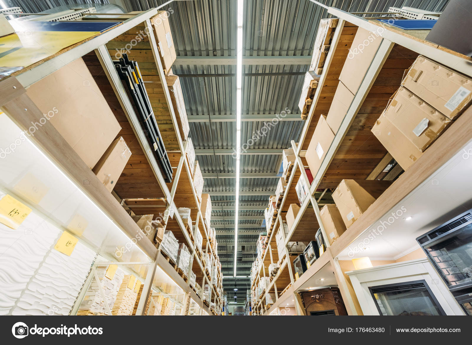 Bottom View Shelves Boxes Warehouse — Stock Photo © AllaSerebrina ...