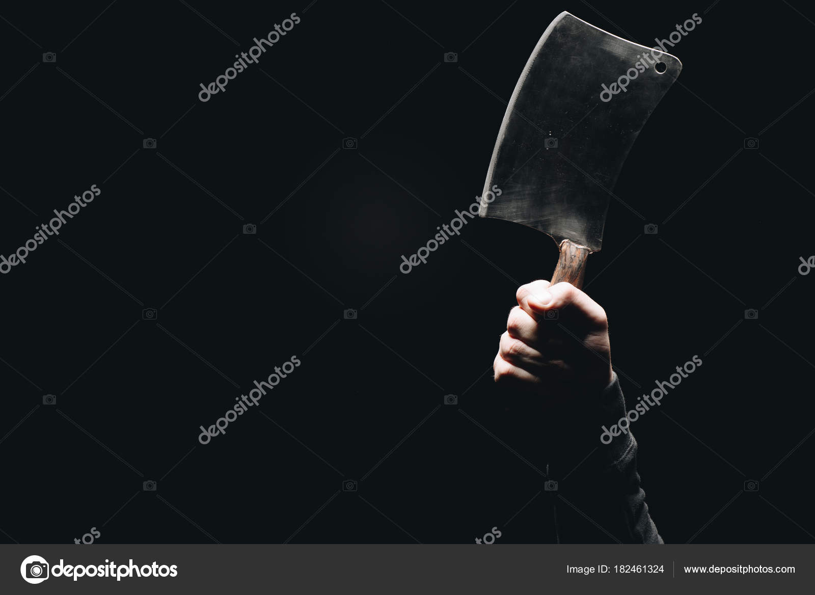Cropped Shot Human Hand Holding Meat Knife Isolated Black — Stock Photo ...