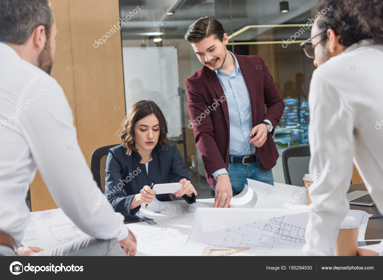 Group Architects Working Together Building Plans Office — Stock Photo ...