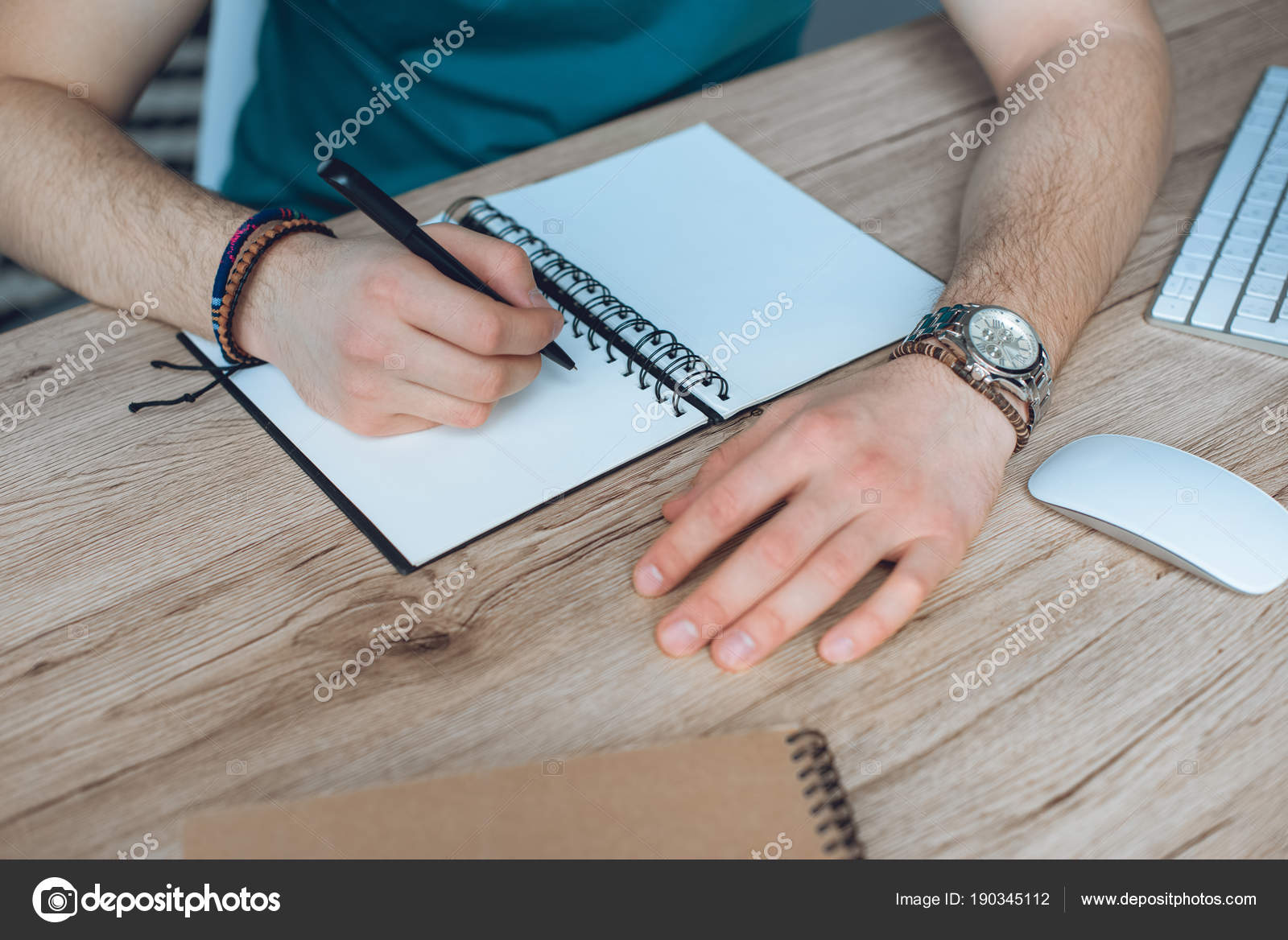 Cropped Shot Young Man Taking Notes Blank Notebook Stock Photo by ...