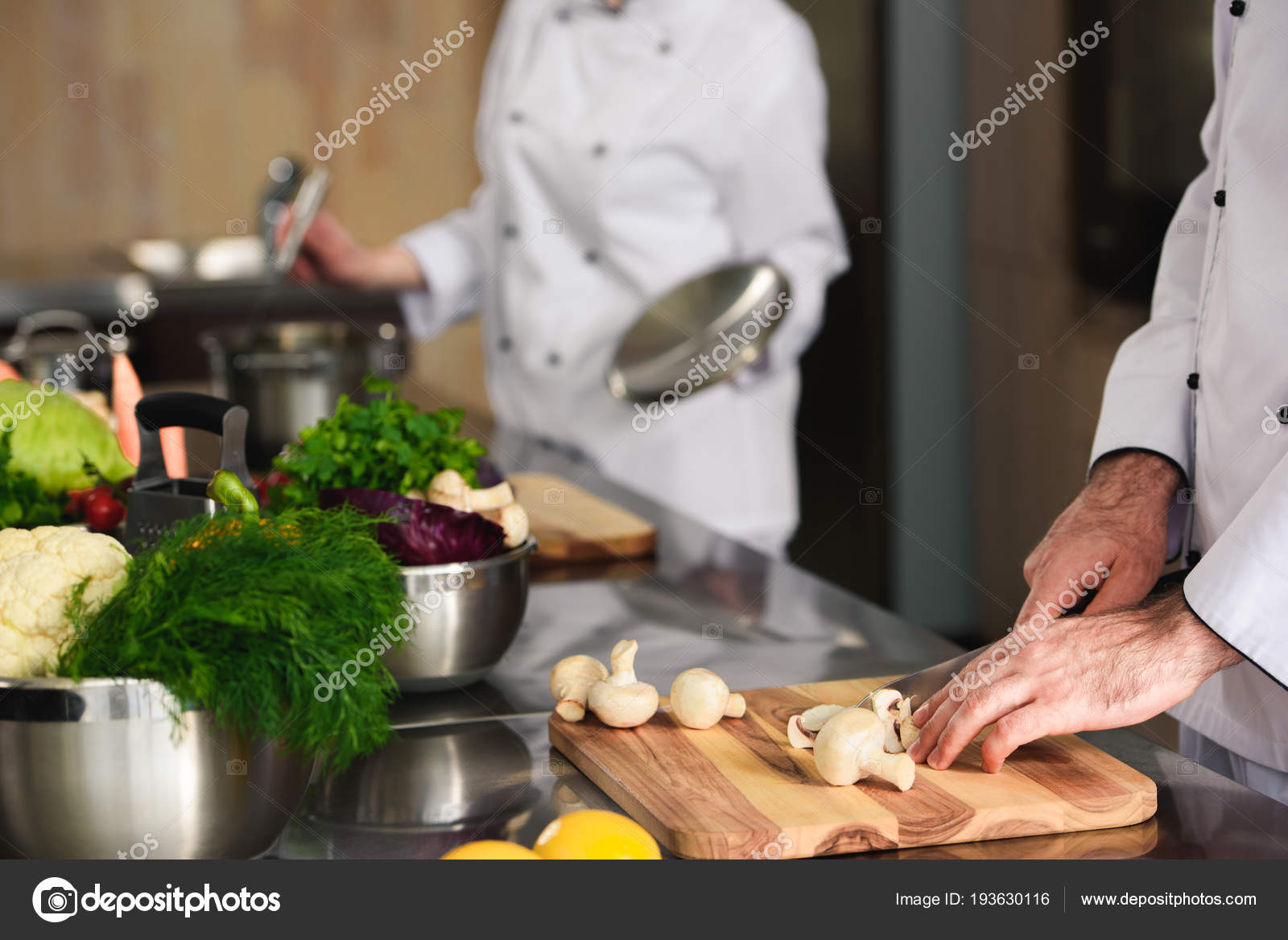 Close View Professional Team Cooks Preparing Ingredients Kitchen ...