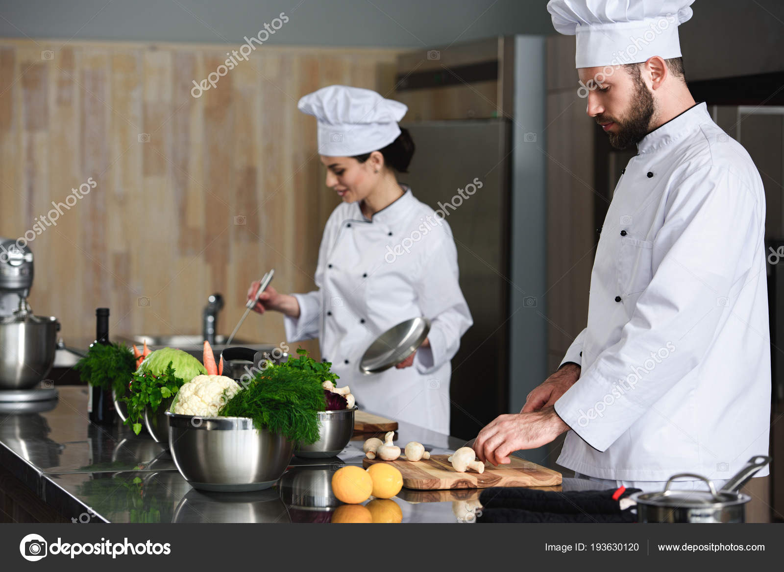 Professional Chefs Busy Cooking Kitchen Table — Stock Photo ...