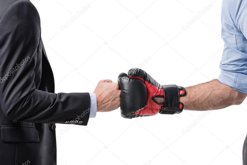 Businessman and boxer shaking hands — Stock Photo © EdZbarzhyvetsky ...