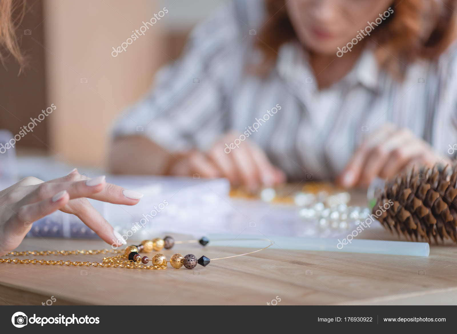 Cropped Shot Women Making Accessories Beads Workshop Stock Photo by ...
