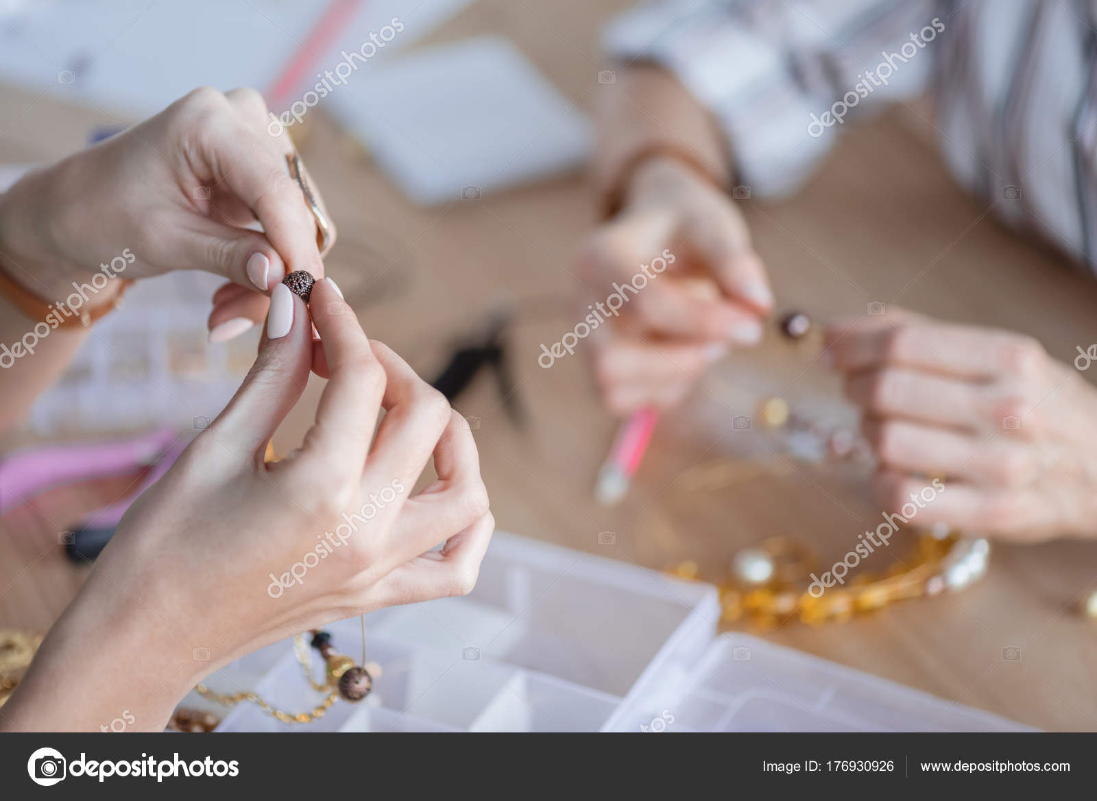 Cropped Shot Women Making Accessories Beads Workshop Stock Photo by ...