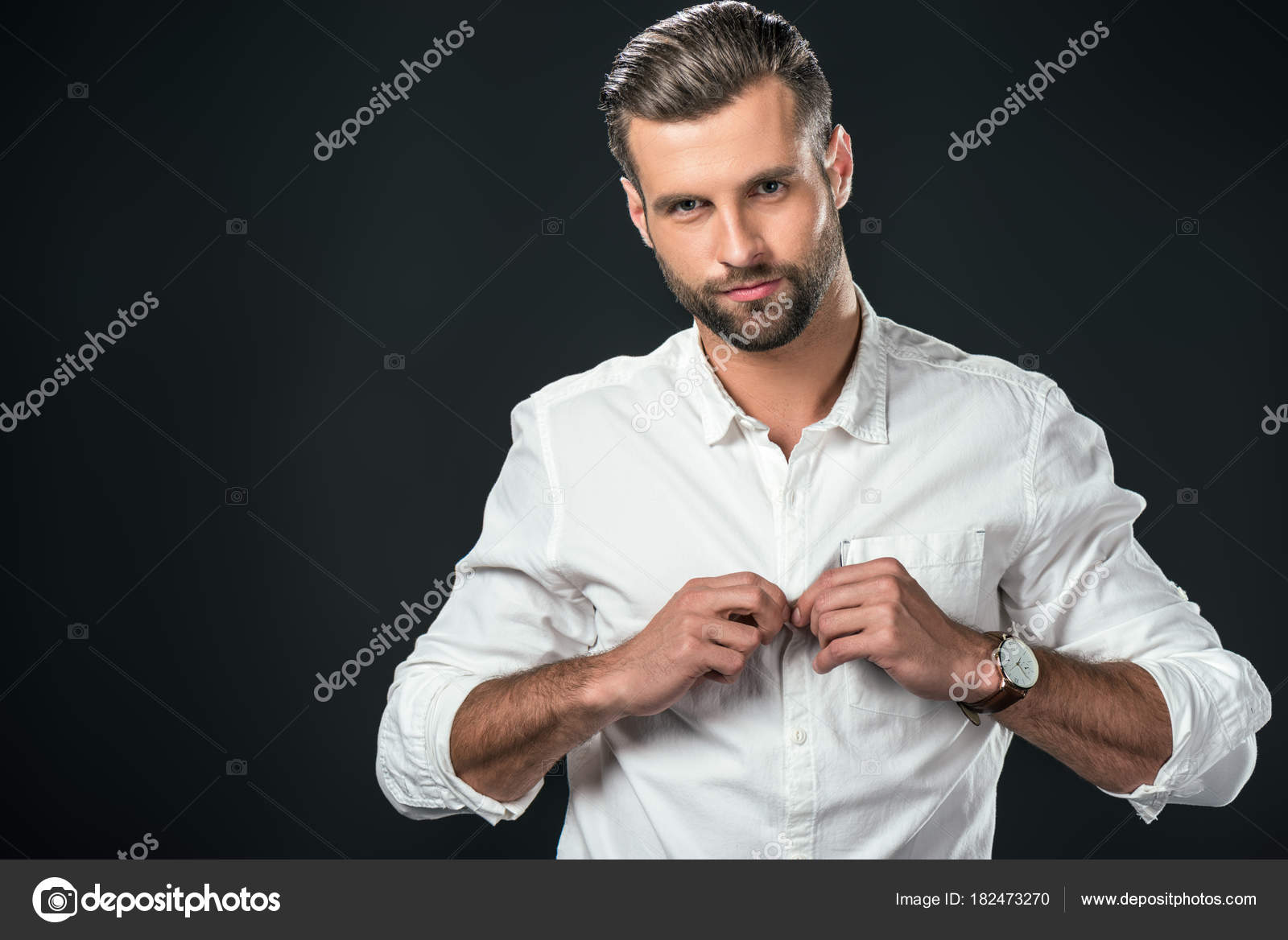 Handsome Man Wearing White Shirt Isolated Black Stock Photo by ...