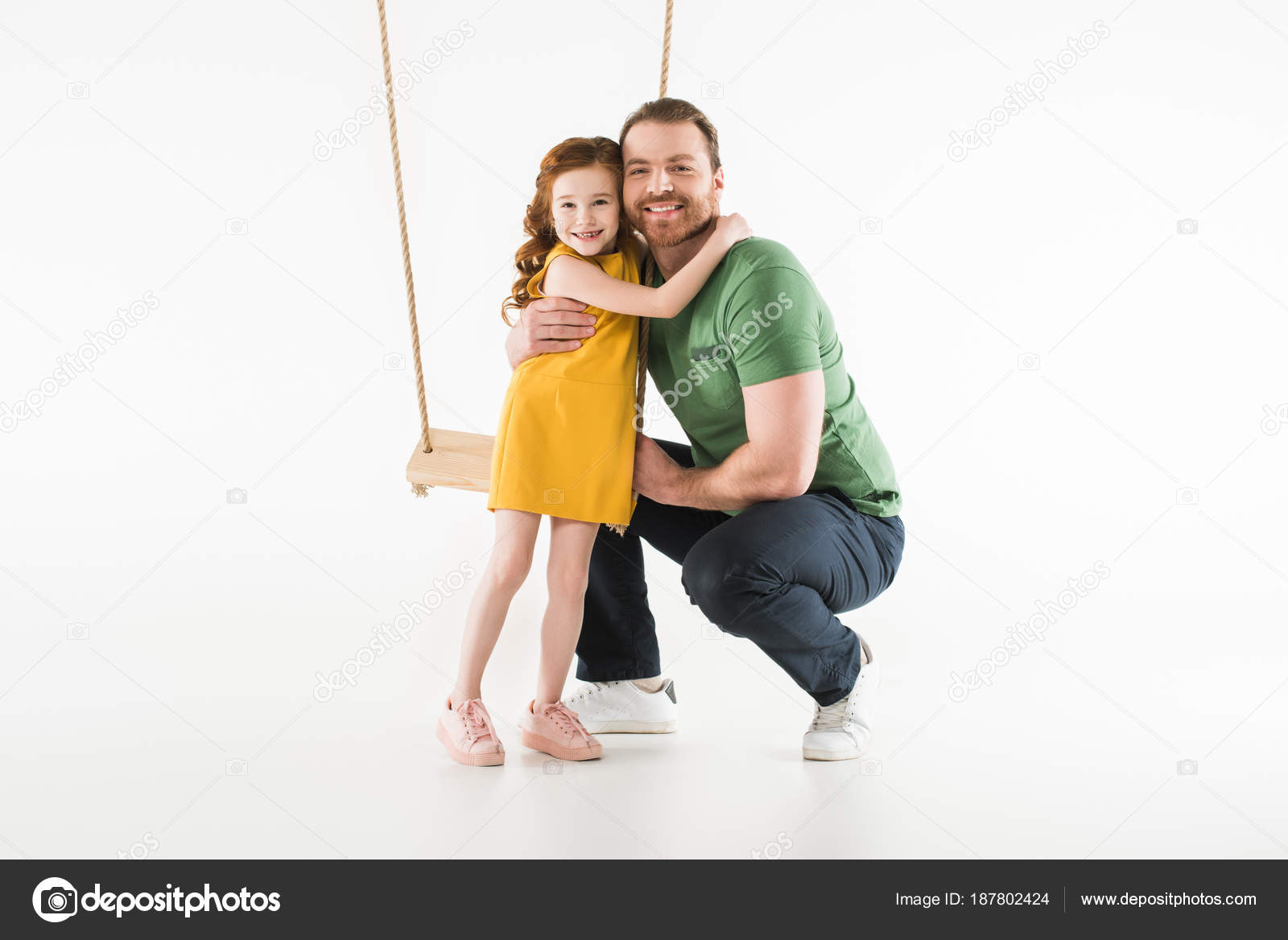 Daughter Standing Swing Hugging Father Isolated White Stock Photo by ...