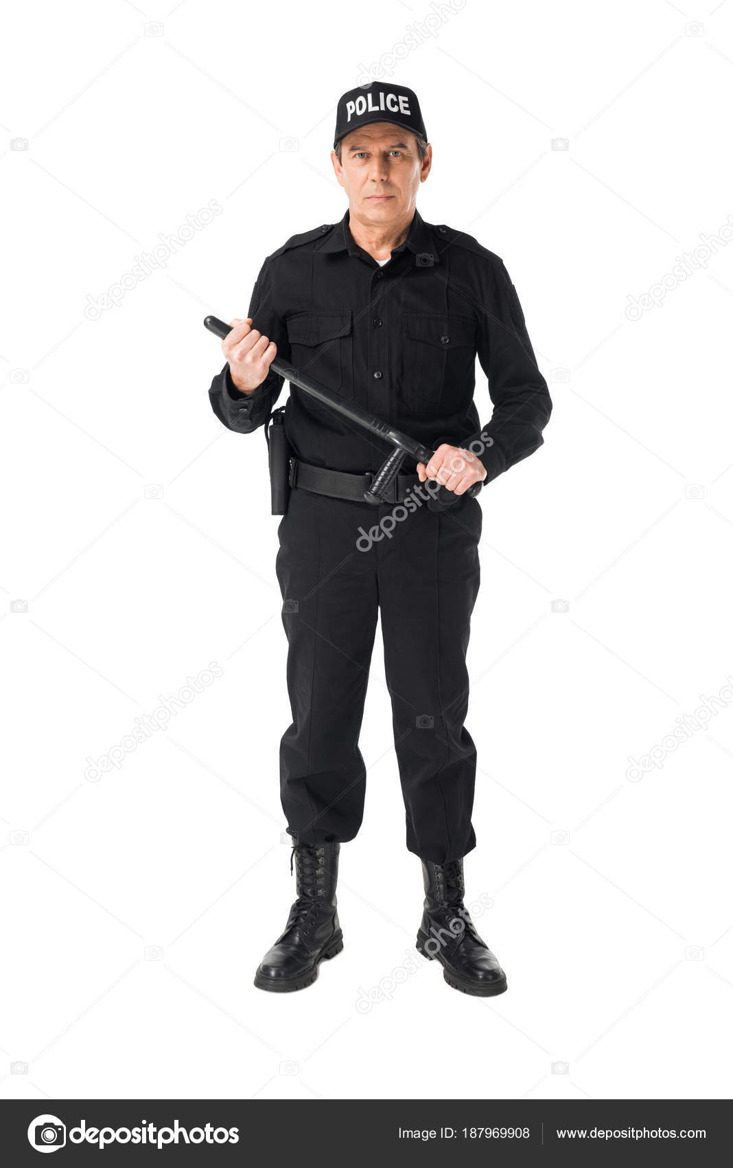 Young Policeman Wearing Uniform Isolated White Stock Photo by ...