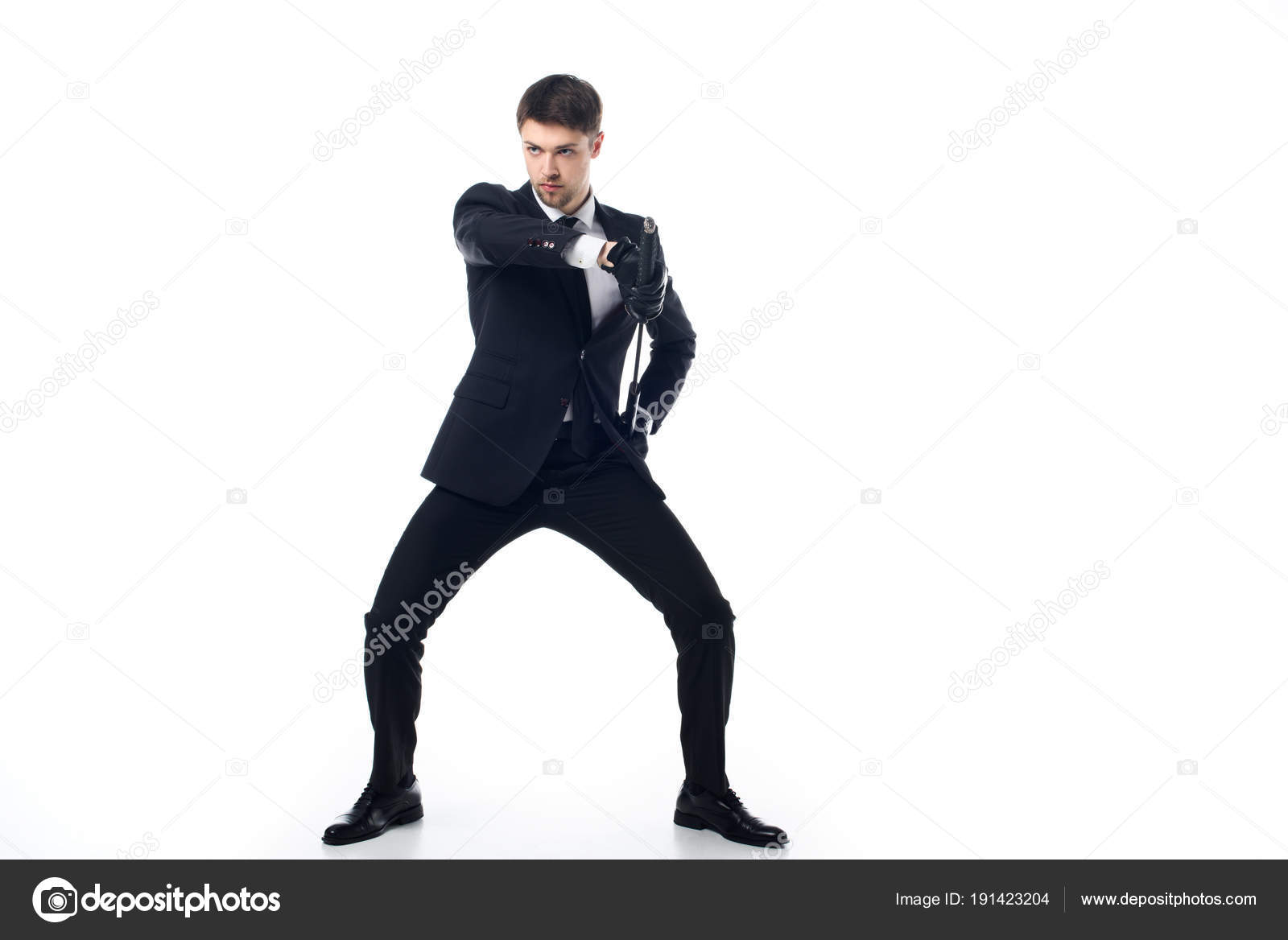 Confident Agent Suit Gloves Katana Isolated White Stock Photo by ...