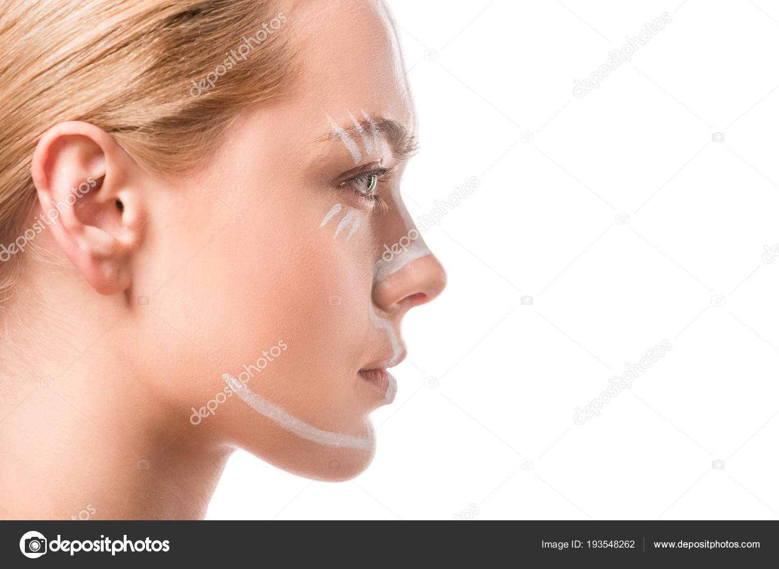 Side View Beautiful Woman White Lines Face Looking Away Isolated Stock ...