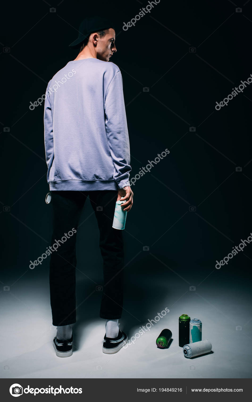 Handsome Man Standing Spray Paint Dark Background — Free Stock Photo ...