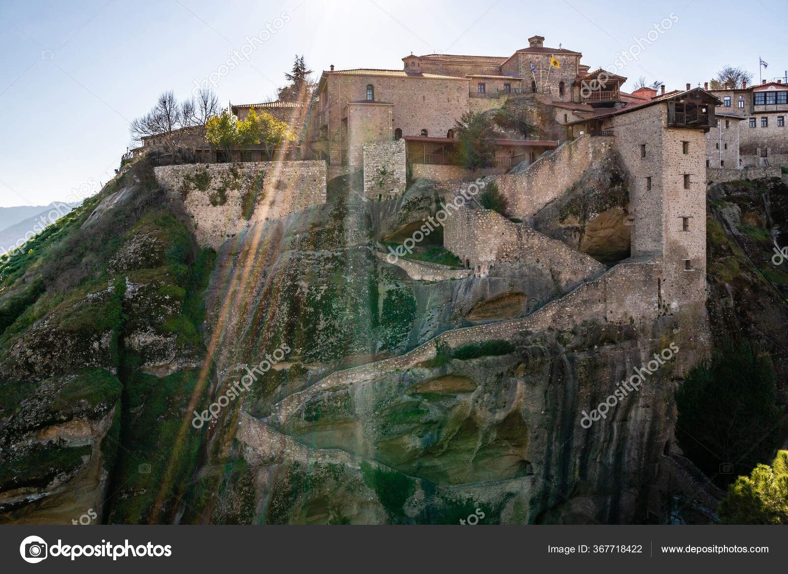 Sunlight Ancient Monastery Rock Formations Meteora — Stock Photo ...