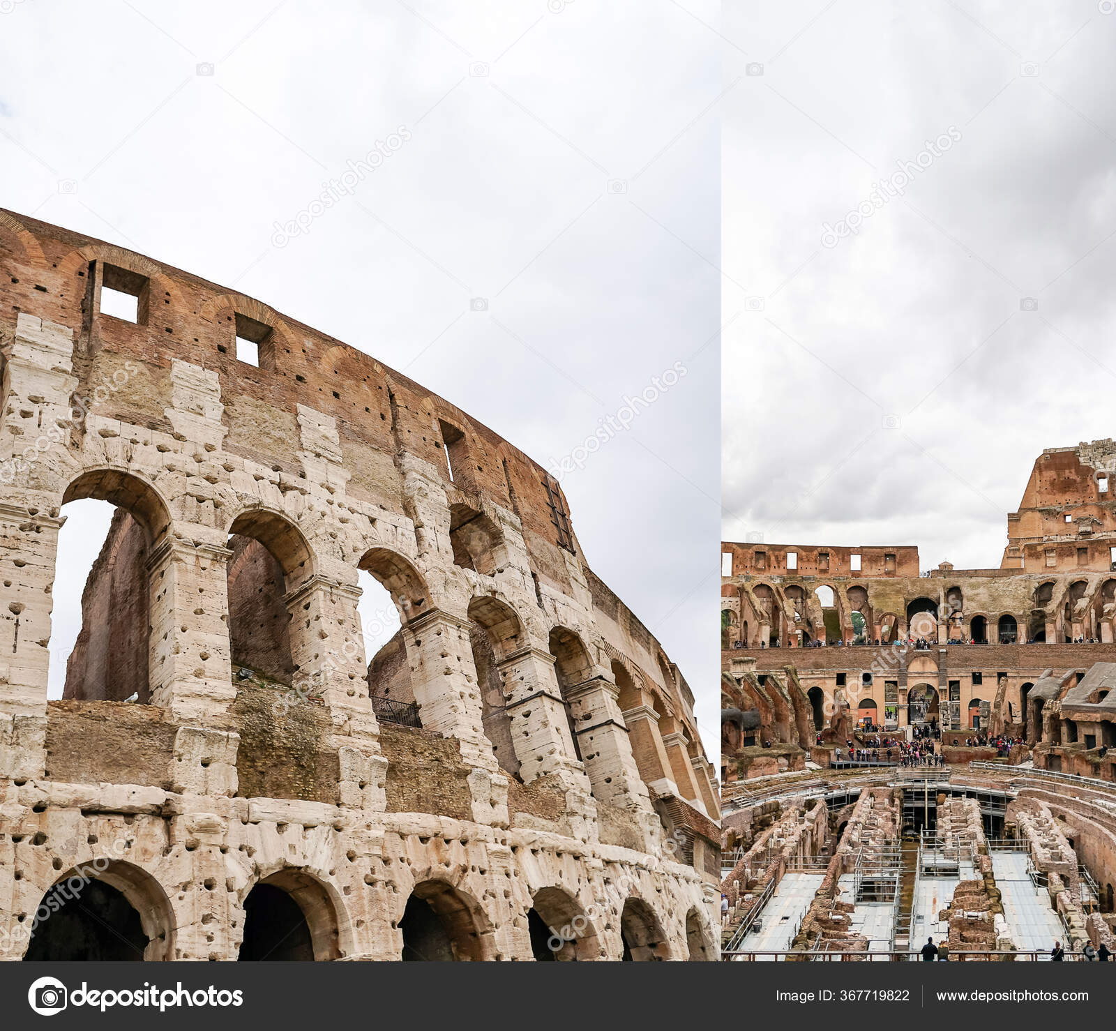 Rome Italy April 2020 Collage Historical Walls Colosseum Cloudy Sky ...