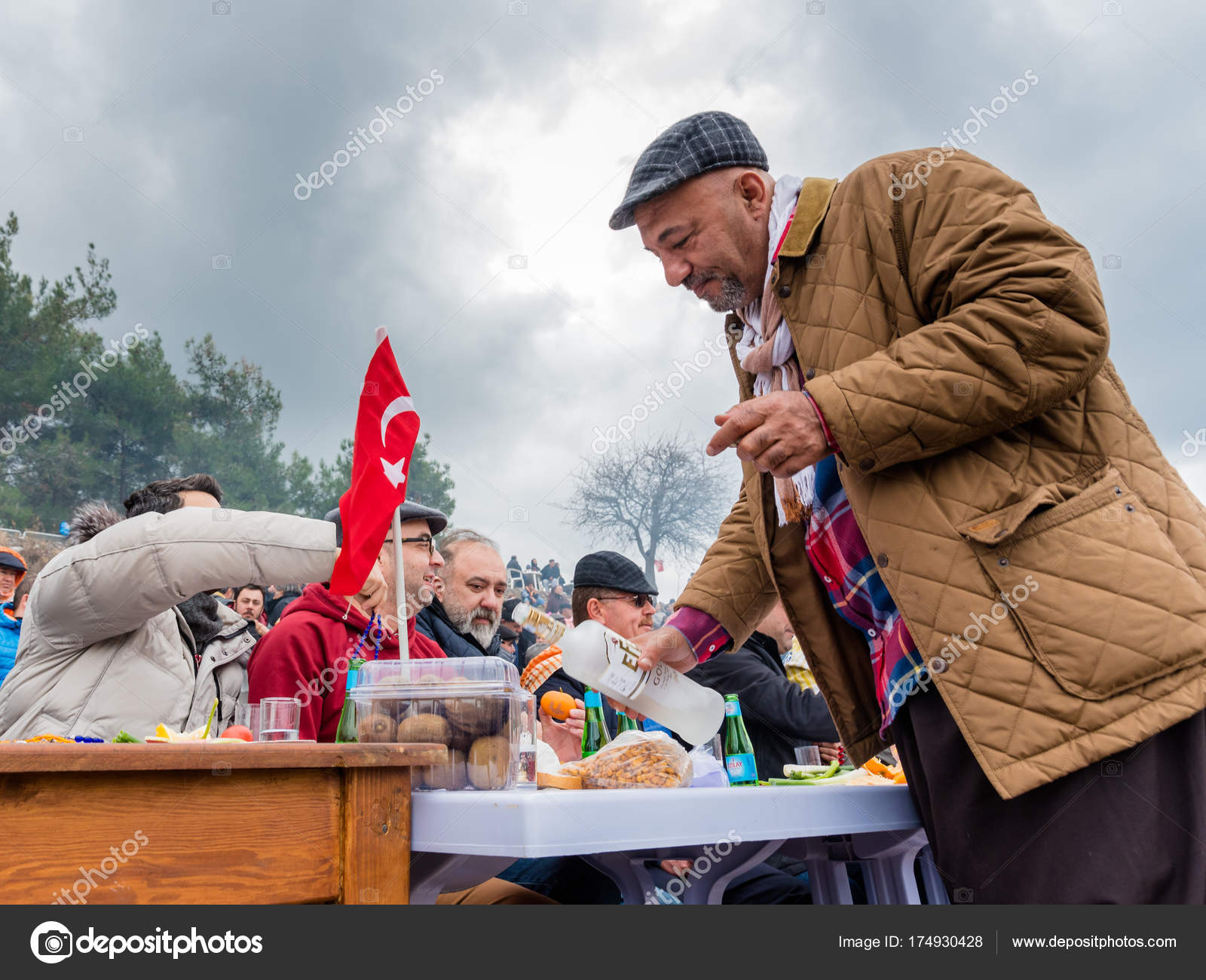 Unidentified Turkish People Eating Watching Camel Wrestling Arena Camel ...
