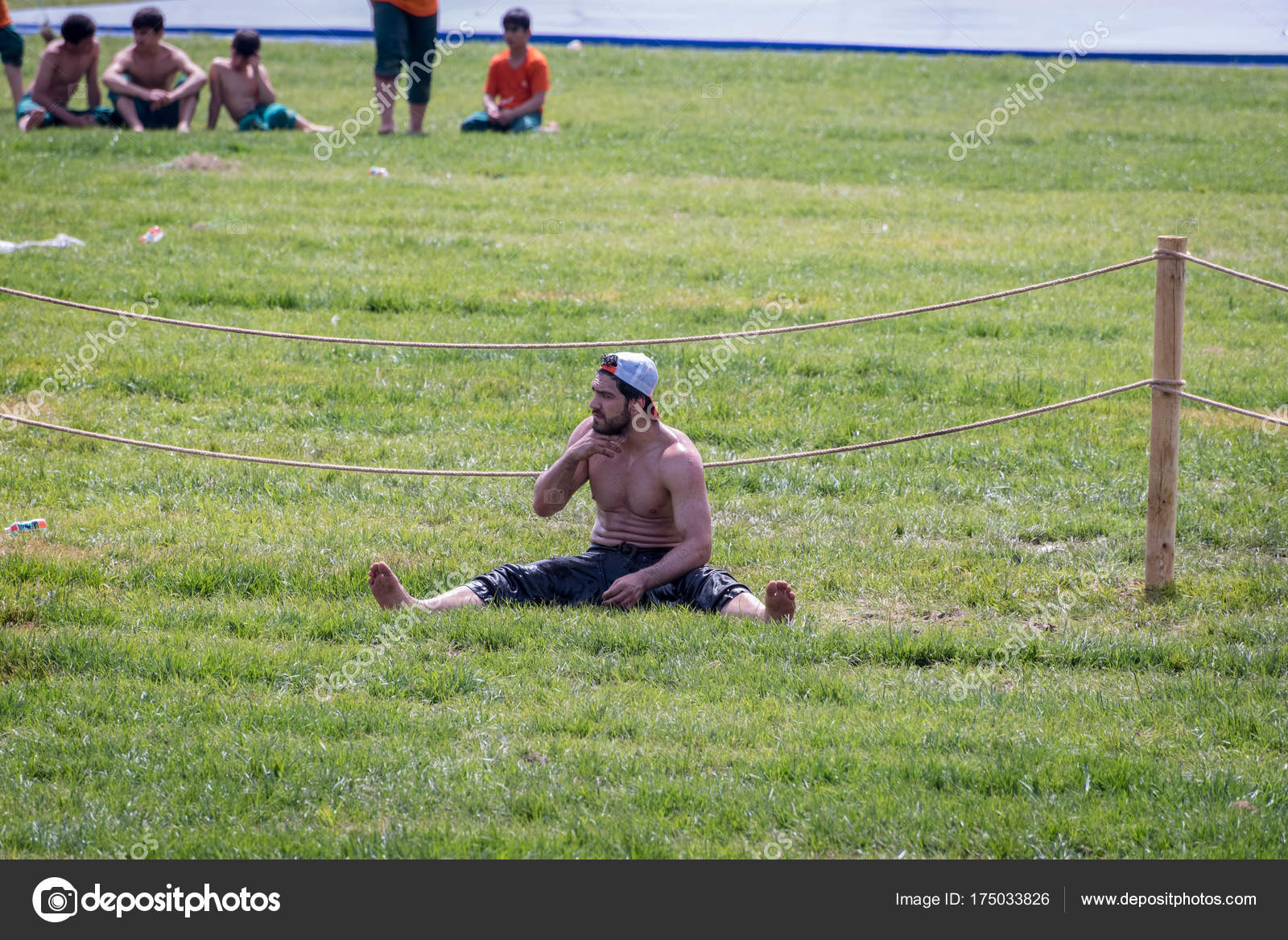 Unidentified Turkish People Perform Oil Wrestling Oil Wrestling Grease ...