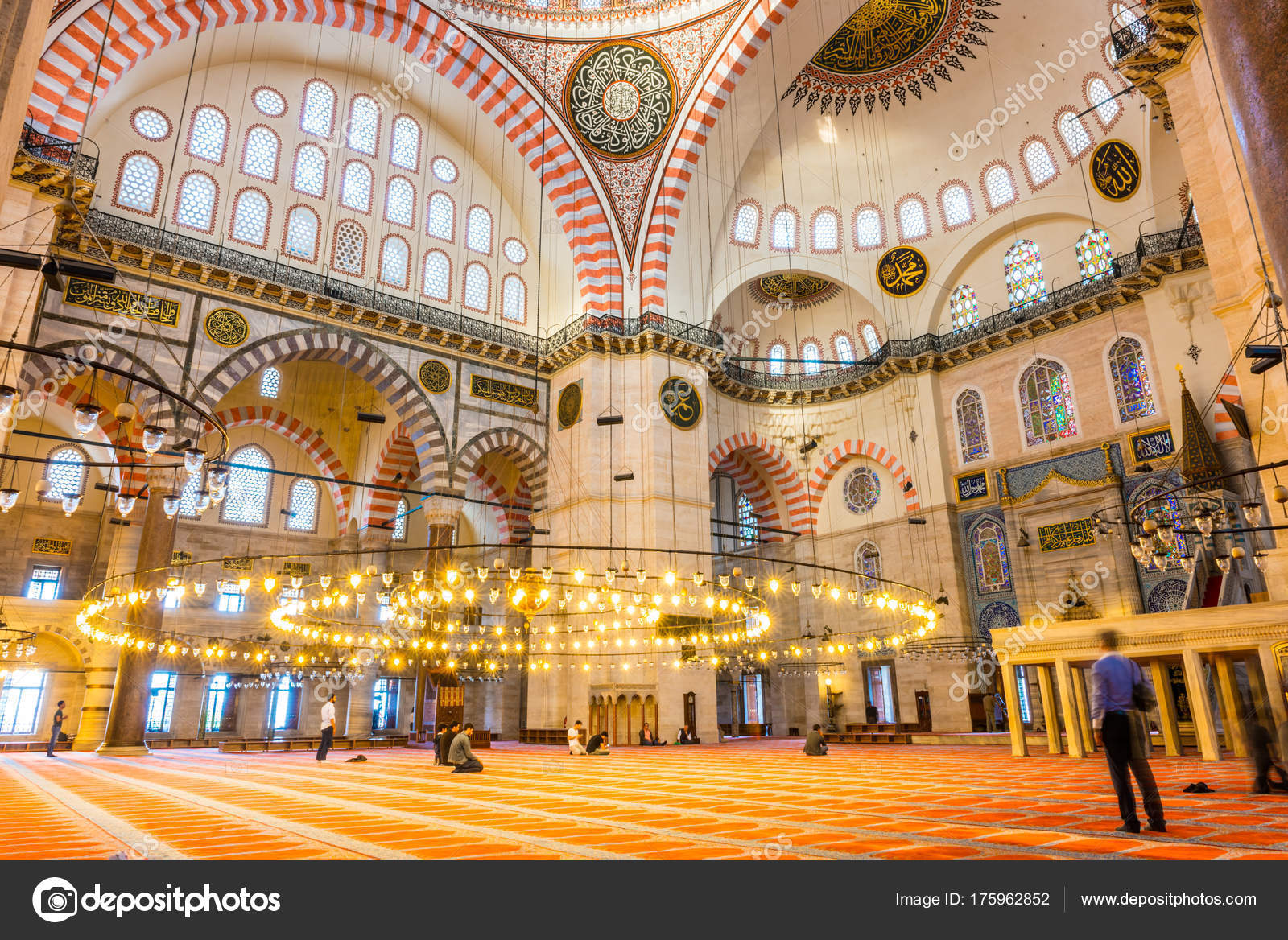 Unidentified Turkish Muslim Men Praying Suleymaniye Mosque Decorated ...