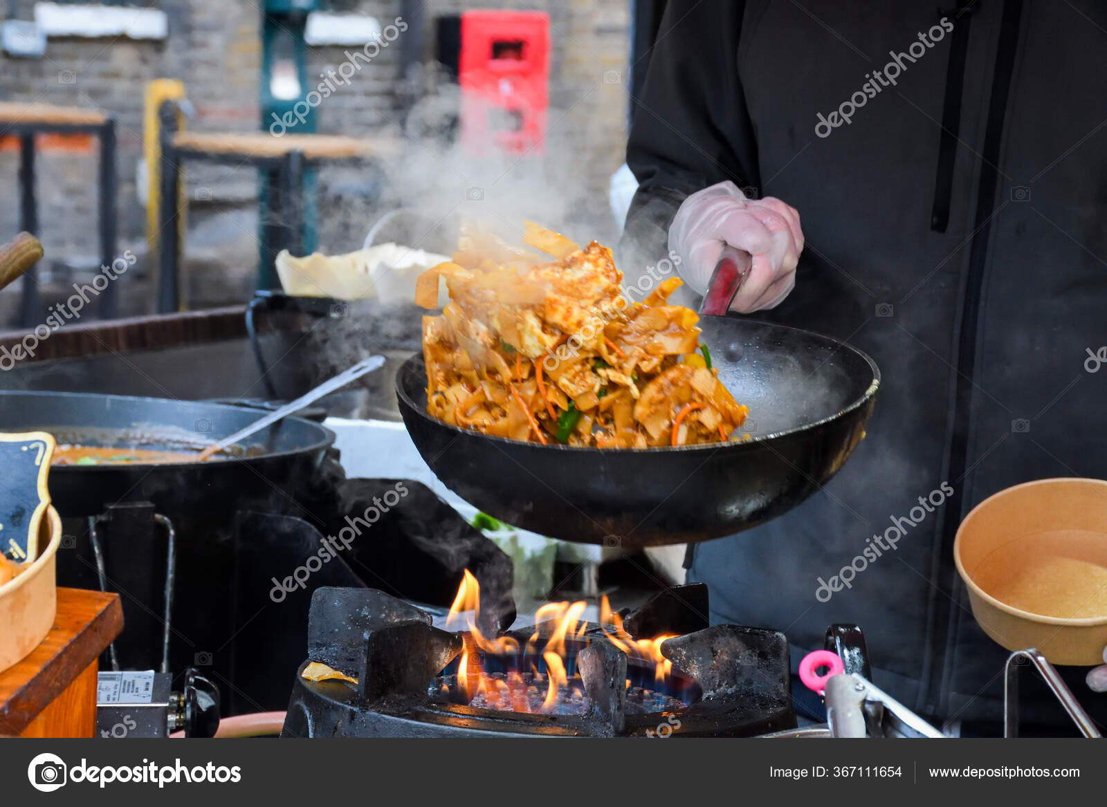 Professional Chef Fire Cooking Vegetables Food Open Fire Dark ...