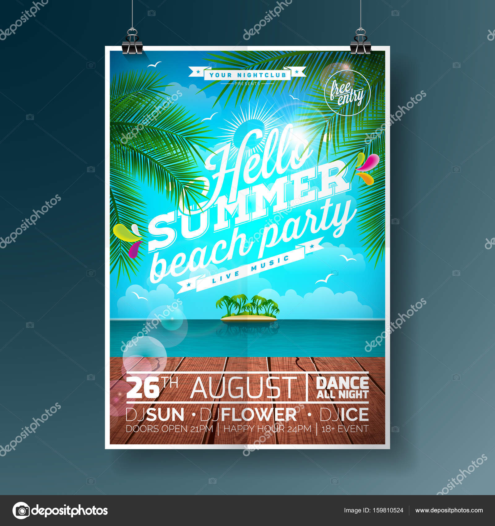Vector Summer Beach Party Flyer Design with typographic elements and ...