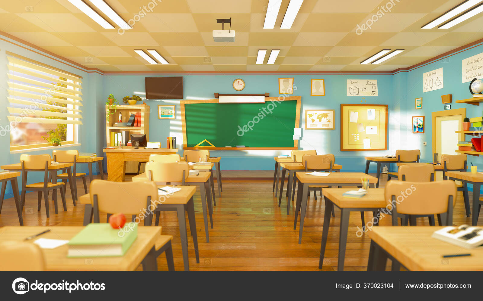 Empty School Classroom Cartoon Style Education Concept Students ...