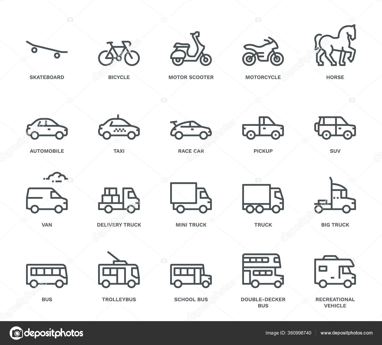 Road Transport Icons Side View Monoline Concep Stock Vector by ...