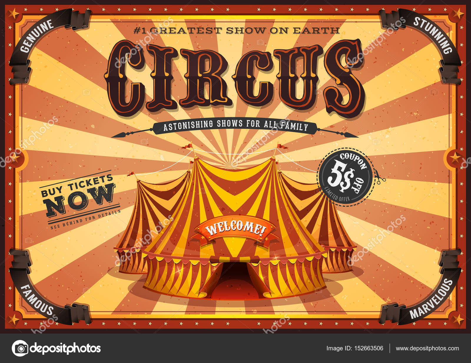 Circus Poster Background Marquee Big Top Elegant Titles Grunge Texture Stock Vector Image By