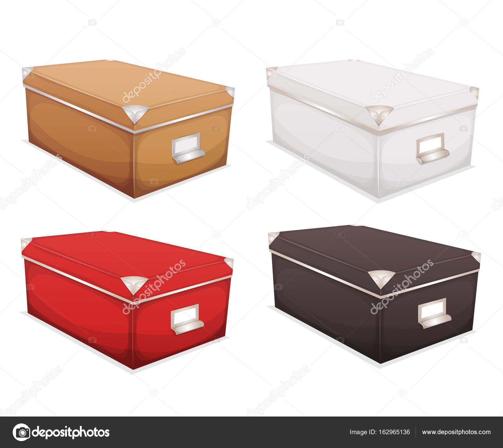 Set Cartoon Cardboard Boxes Rivets Isolated White Background Stock ...