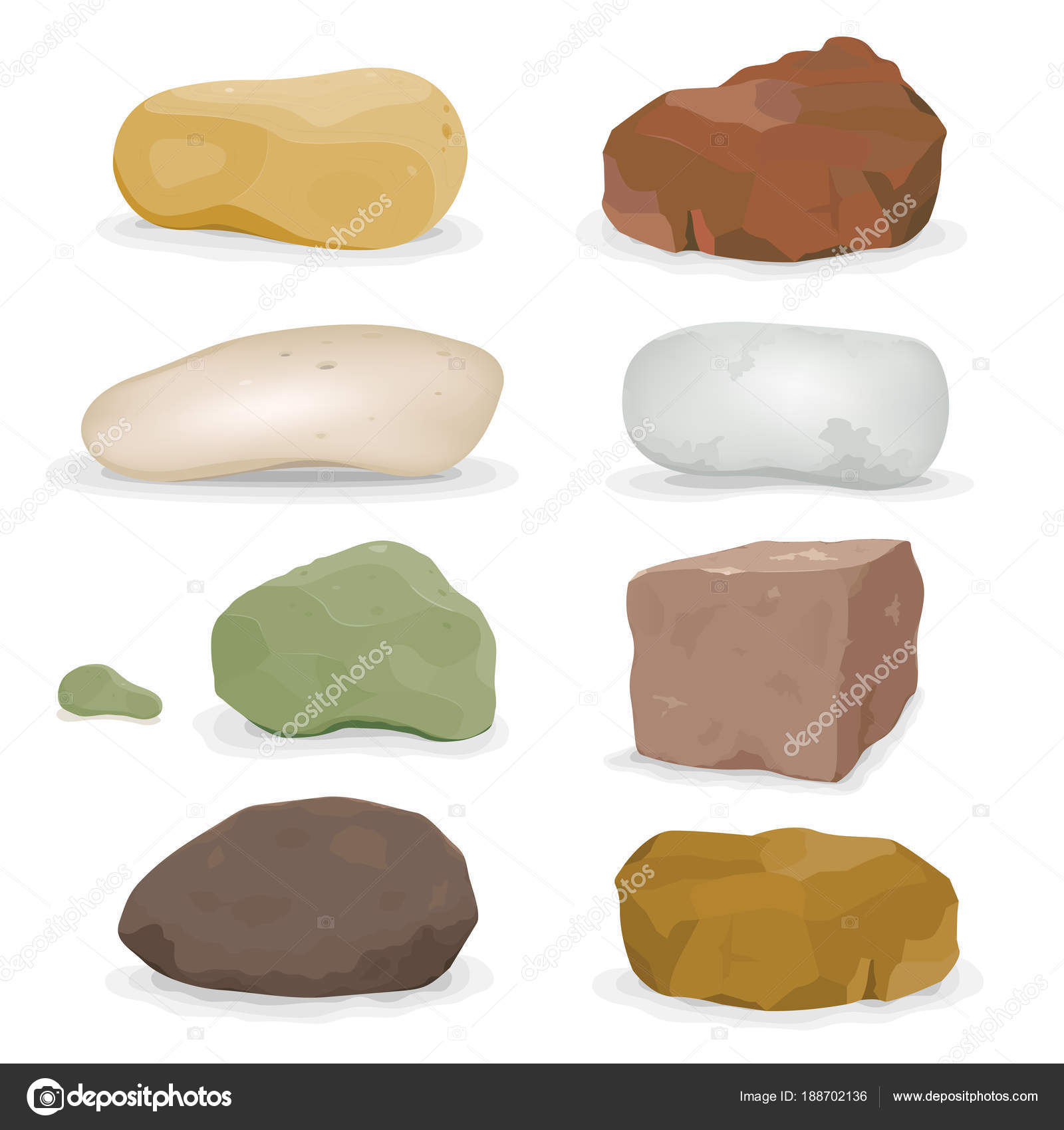 Set Various Cartoon Styled Rocks Boulders Ore Minerals Isolated White ...