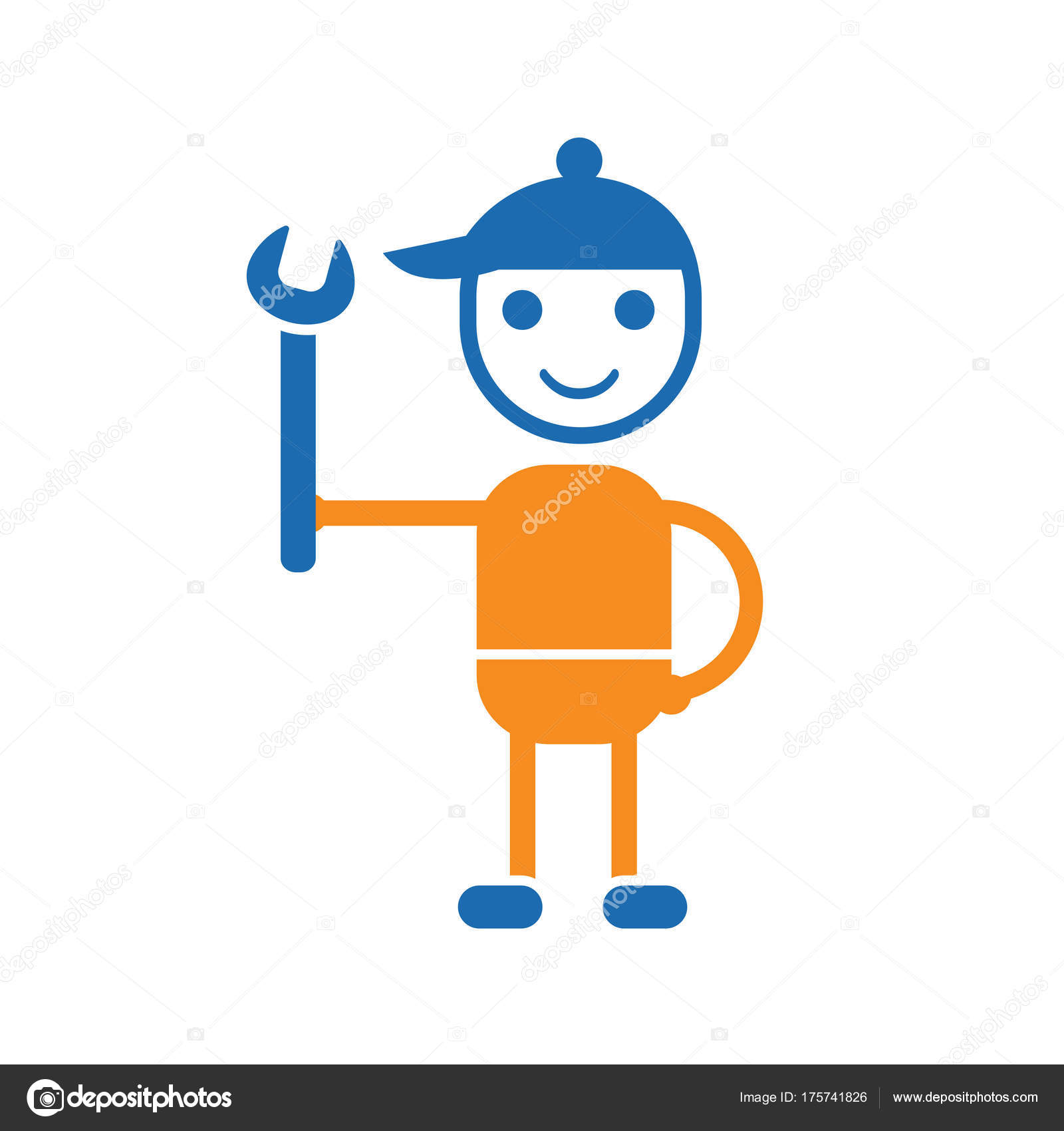Handyman Mechanic Holding Big Wrench Tool Icon — Stock Vector ...