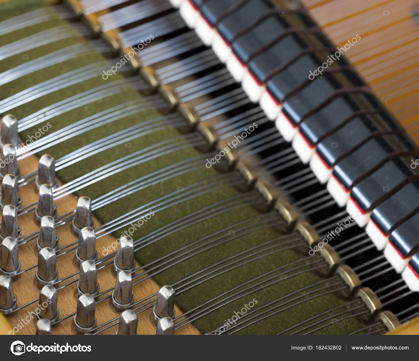 Snares pins and mutes inside old bechstein grand piano — Stock Photo ...