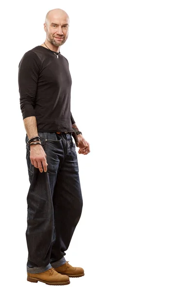 Adult Bald Man Standing Portrait White Background — Stock Photo ...