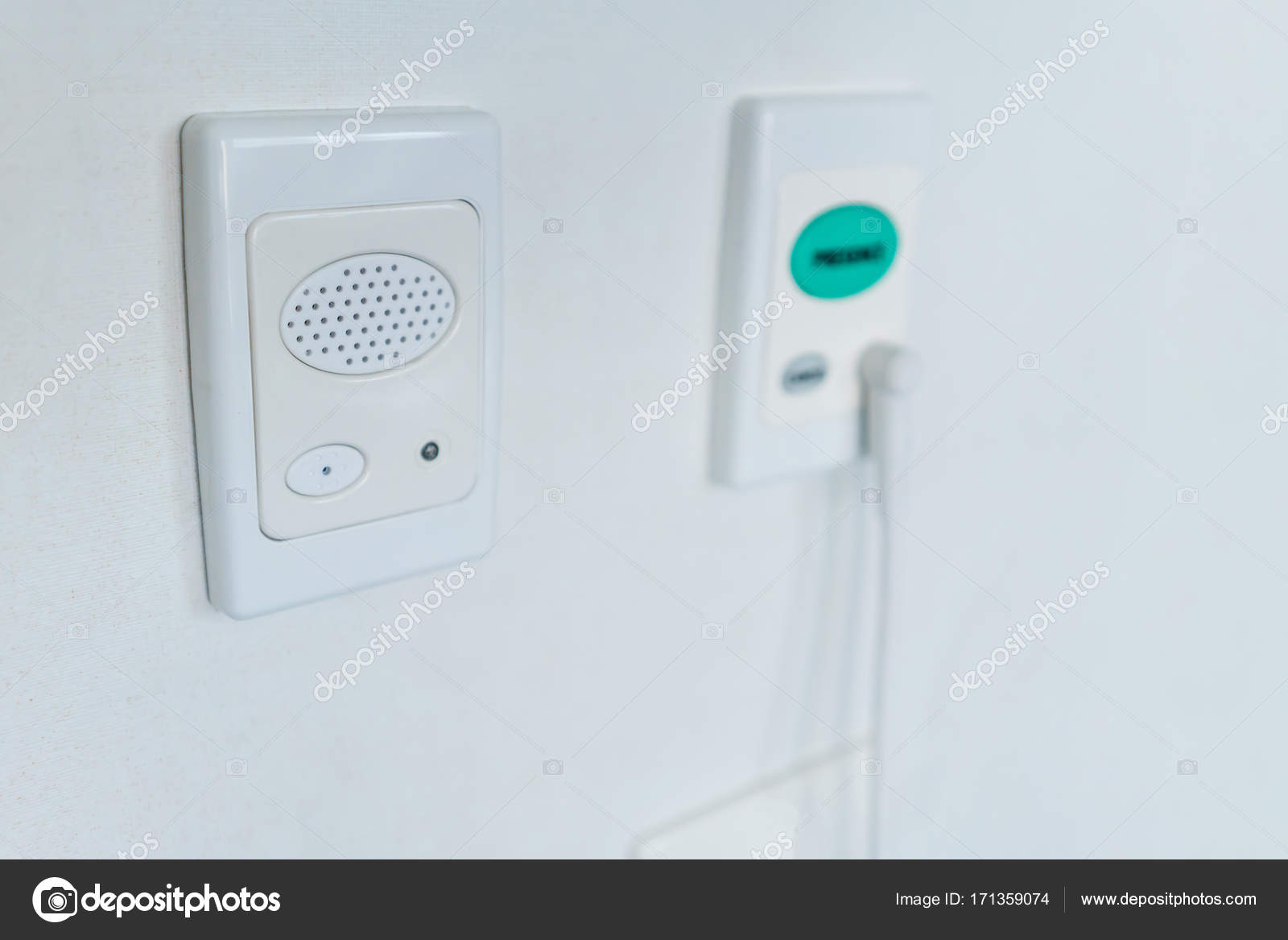 Nurse call microphone and speaker isolated on white wall in pati Stock ...