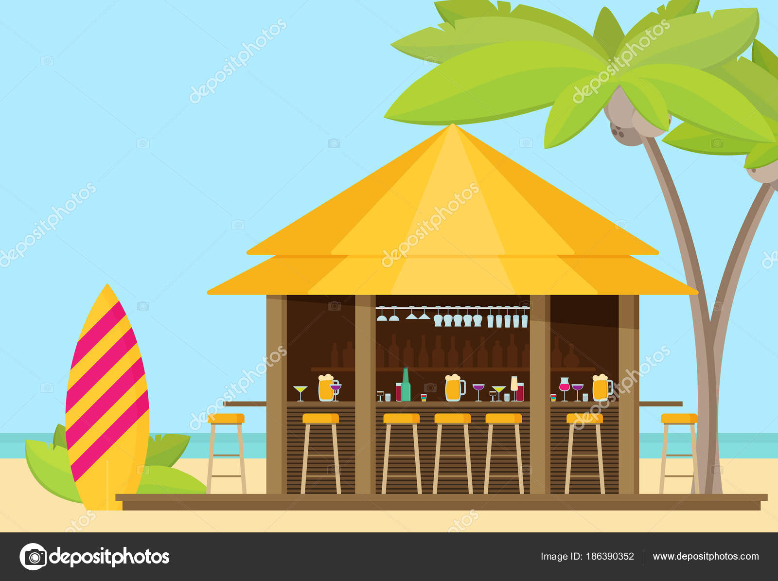 Beach Bar Flat Vector Illustration Stock Vector by ©Mix3r 186390352