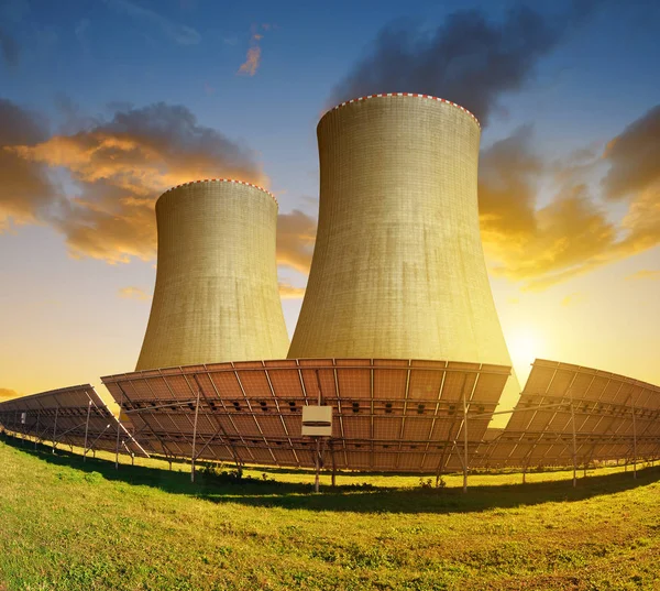 Solar energy panels and nuclear power plant - Stock Image - Everypixel