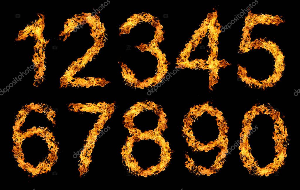 Numbers Made Fire Flame Isolated Black Background — Stock Photo ...