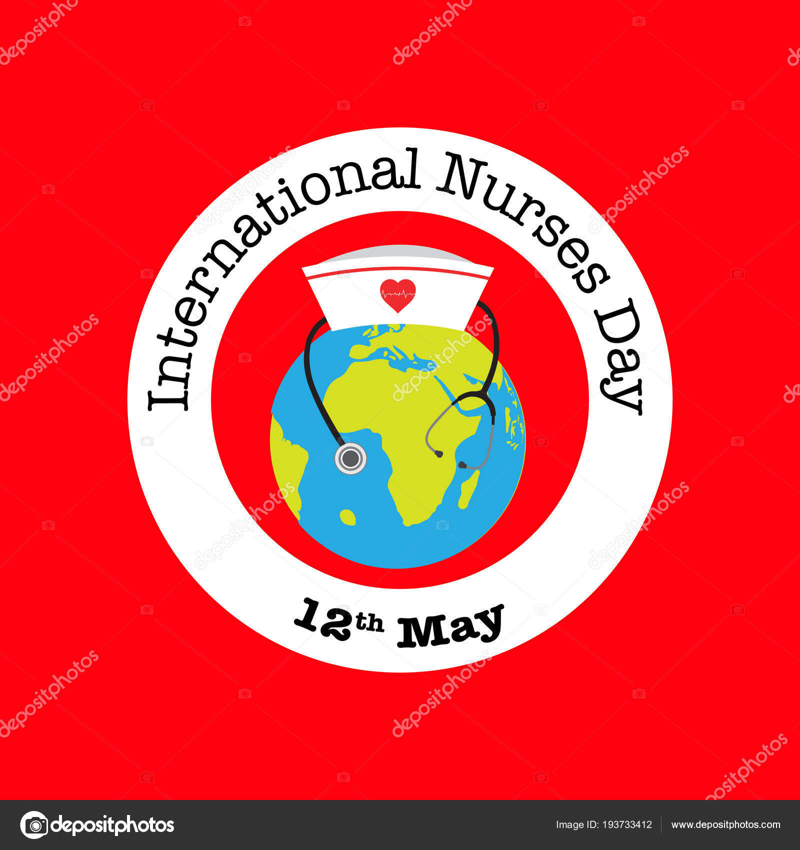 International Nurses Day Banner Earth Globe Cap Stethoscope White Ring ...