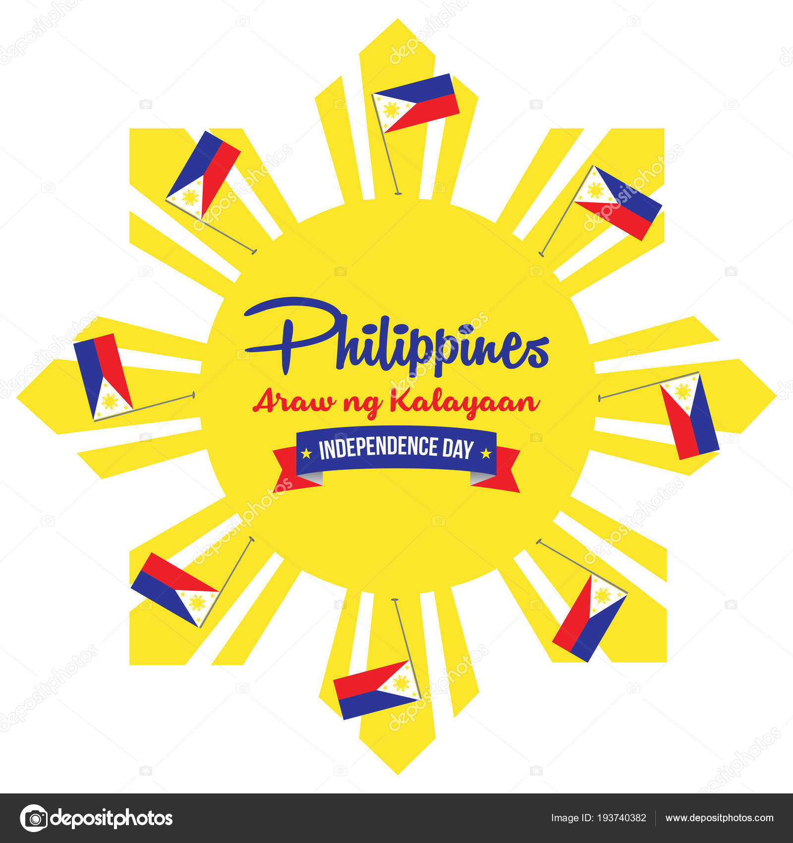 Philippines Independence Day Sun Flags Isolated White Background Stock ...