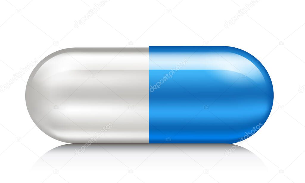 Pastilla blanca azul aislada sobre fondo blanco. Ilustración vectorial 2022
