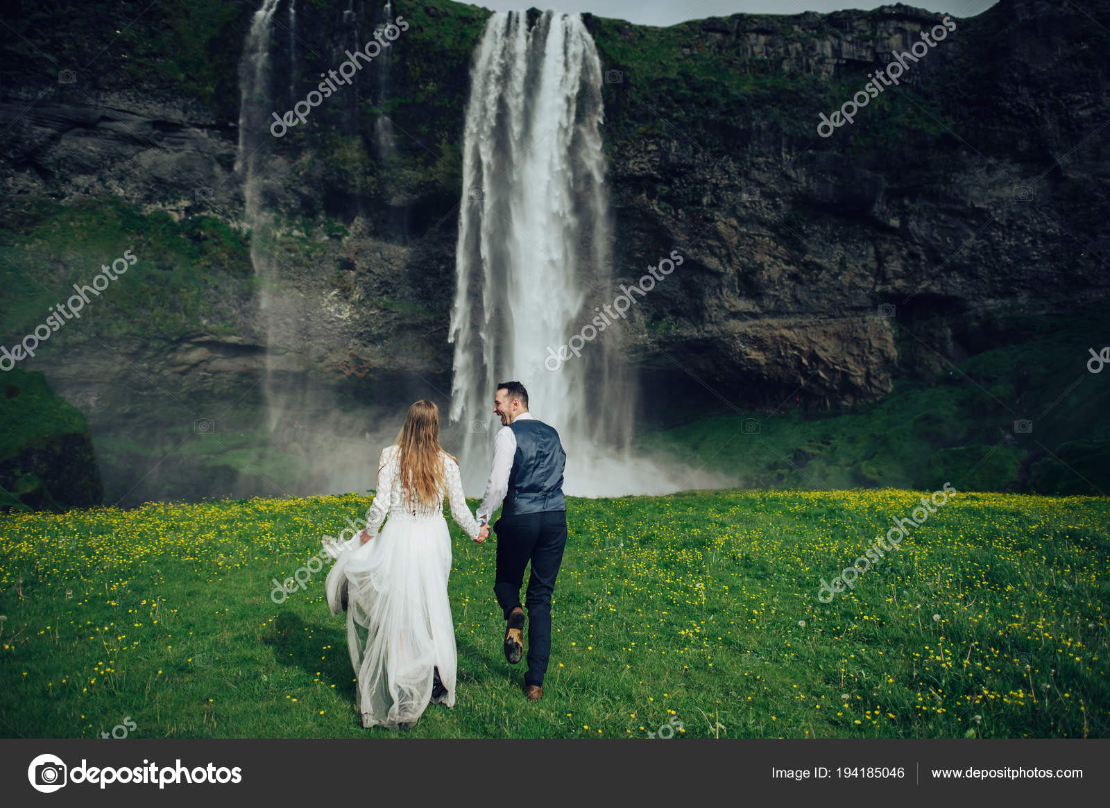 Rear View Married Couple Walking Waterfall Stock Photo by ©LadanivskyyO ...
