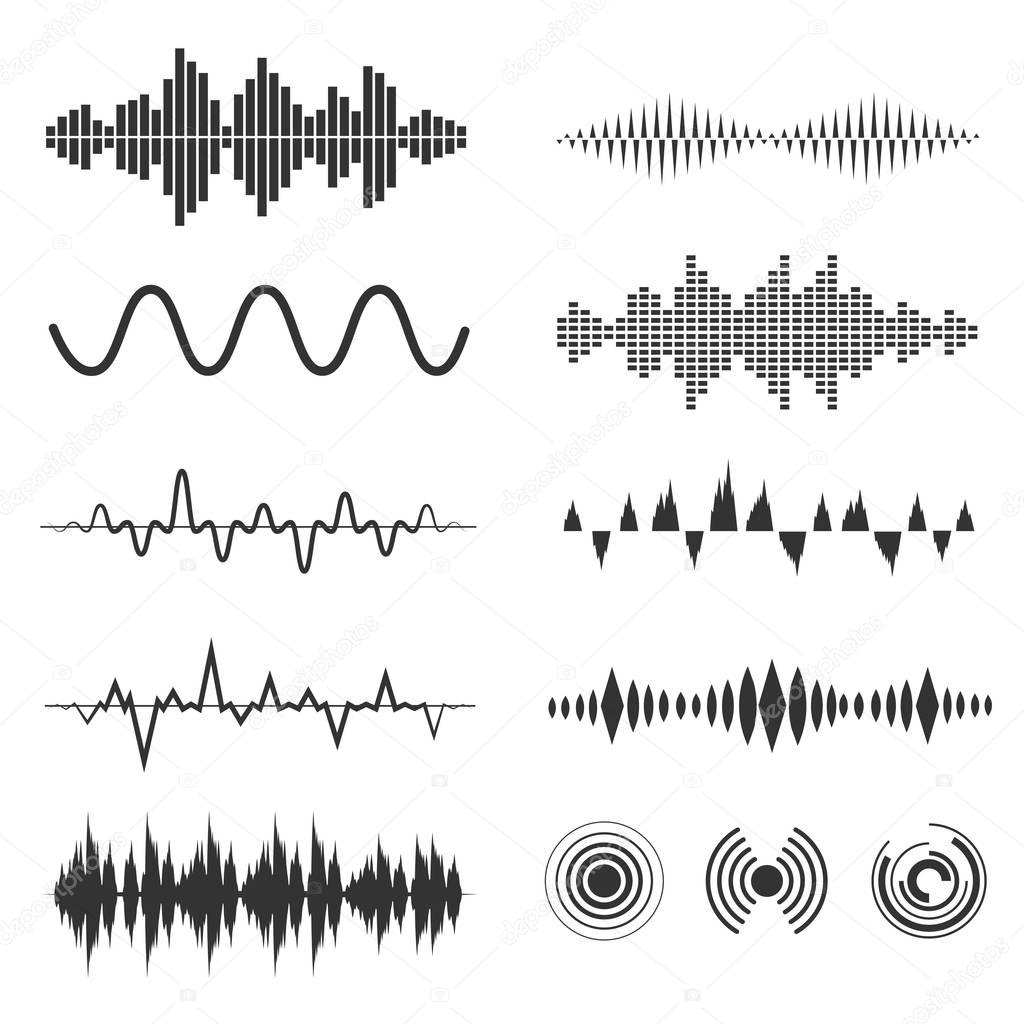 Signal wave set. Vector analog signals and digital sound waves forms ... Signal wave set. Vector analog signals and digital sound waves forms ...