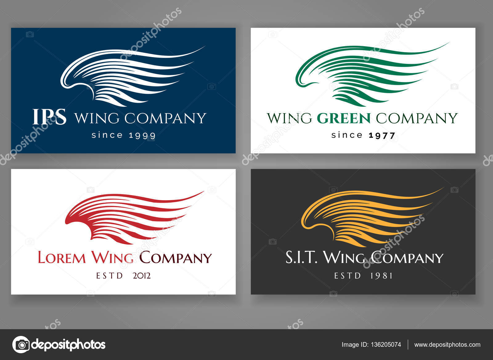Winged logo company card set. Vector business label with wing Stock ...