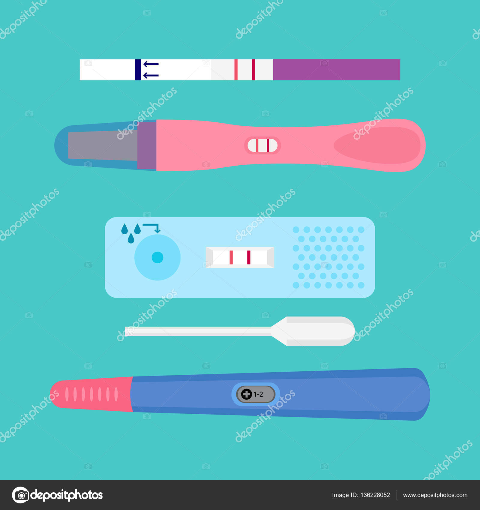 Pregnancy Test Flat Icons Ovulation Medical Tests Result Vector