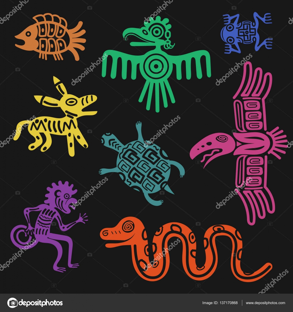 Aztec frog tattoo | Vector aztec symbols or inca pattern culture signs ...