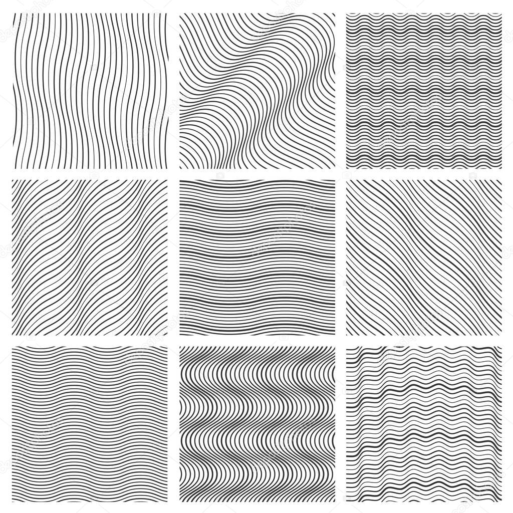 Conjunto de patrones geométricos ondulados. Líneas curvas streep vector ...