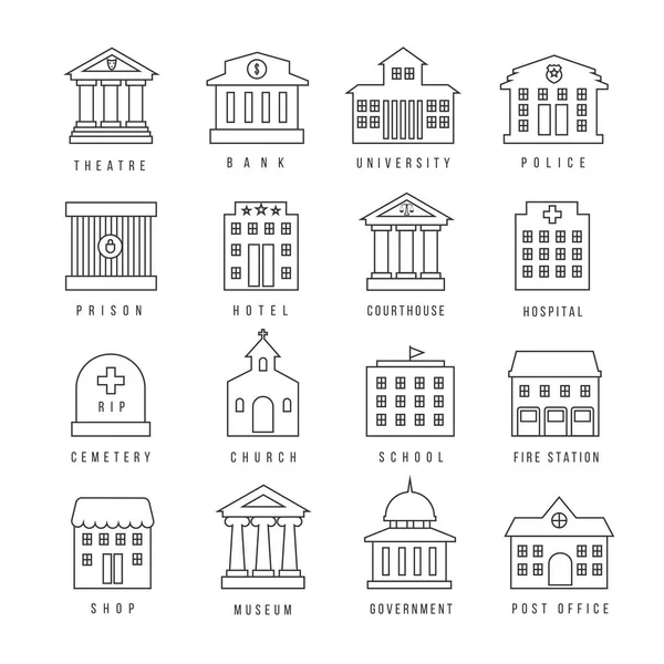 Vector government building colored icons. Municipal city architecture ...