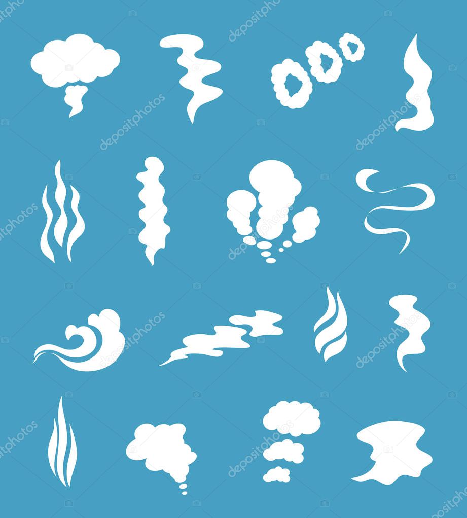 Iconos de humo y silueta de vapor. Fumar nubes de chimenea o fuego ...